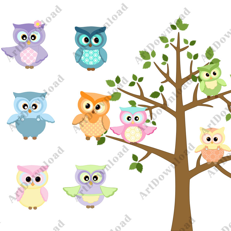 Cute Owl Clip Art Digital Scrapbooking Digital Clip Art Owl Set For ...