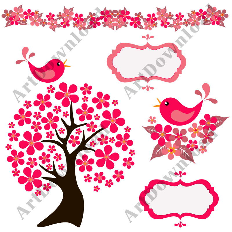 Tree With Birds Clip Art Birds Scrapbooking Digital Clip Art Commercial ...