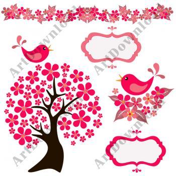 Tree With Birds Clip Art Birds Scrapbooking Digital Clip Art Commercial ...