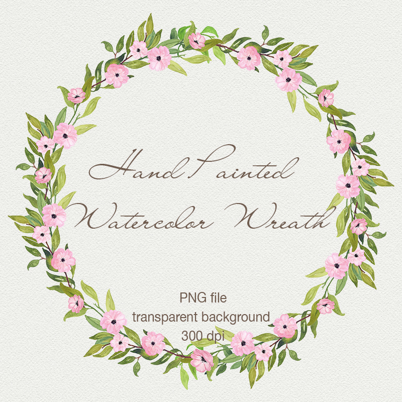 Watercolor Floral Wreath Clipart - Digital Wreath, Hand Painted Flowers ...
