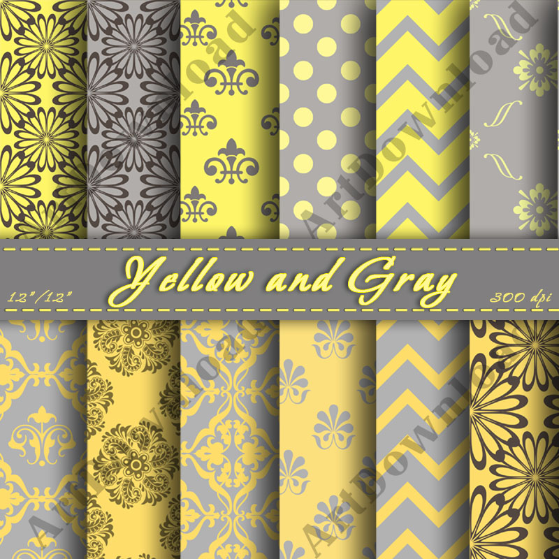 Yellow And Gray Digital Scrapbooking Paper Digital Downloads ...