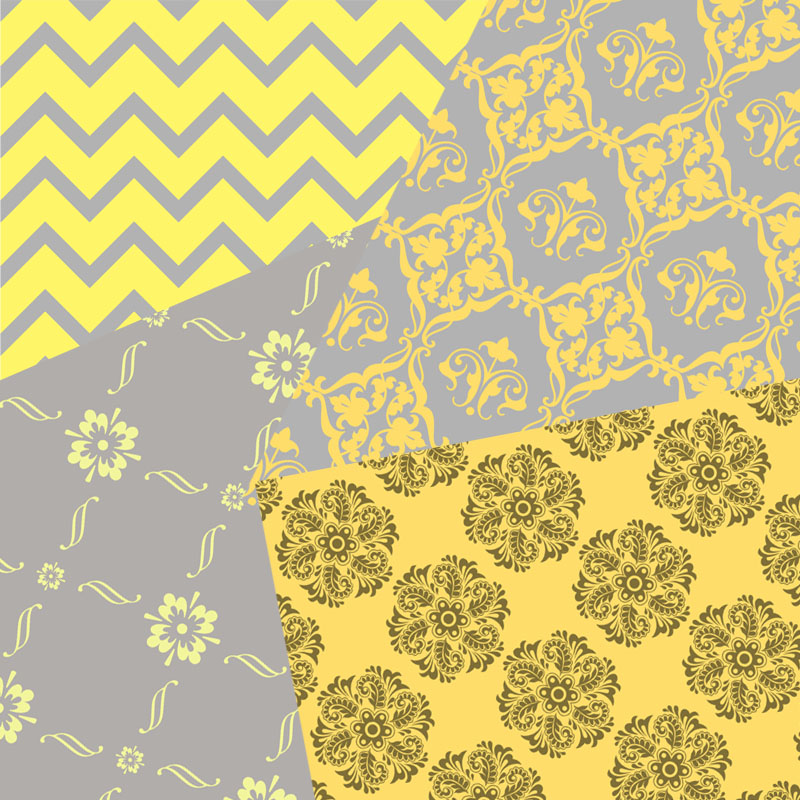 Yellow And Gray Digital Scrapbooking Paper Digital Downloads ...